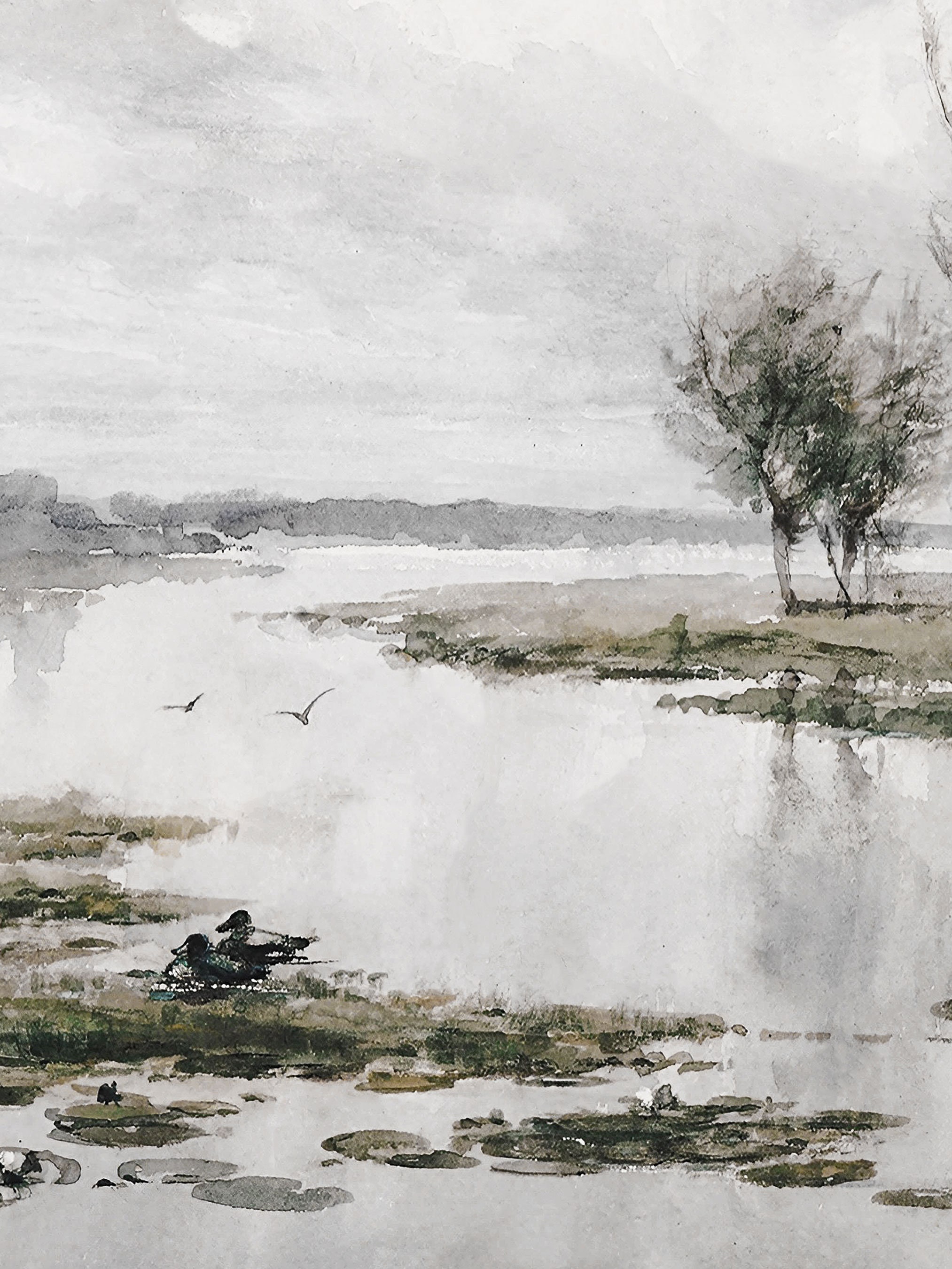 Rustic Lake Water Colors Landscape Painting Vintage Fall Mountain Art ...