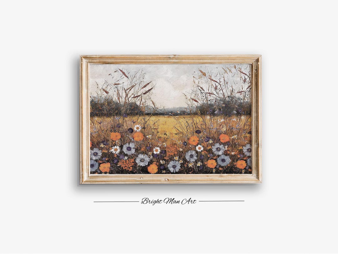 Wildflower Meadow Landscape Art Print: Rustic Autumn Colors (digital ...