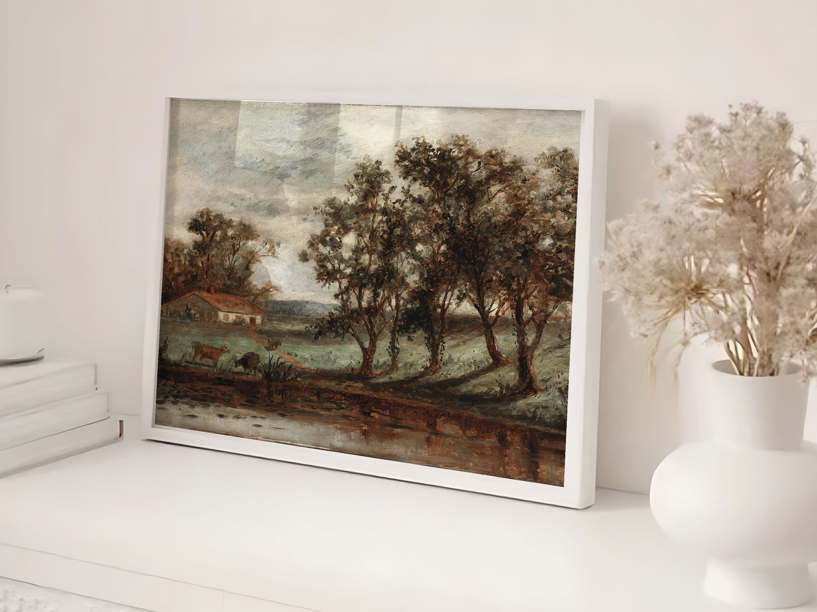 Vintage Country Landscape Art Print: Rustic Oil Painting (digital ...
