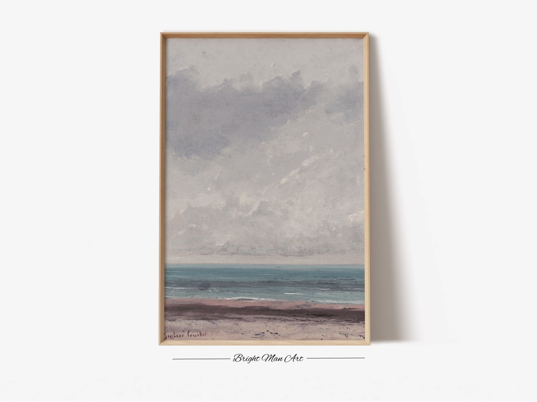 Vintage Seascape Coastal Oil Painting , Blue Ocean Antique Art ...