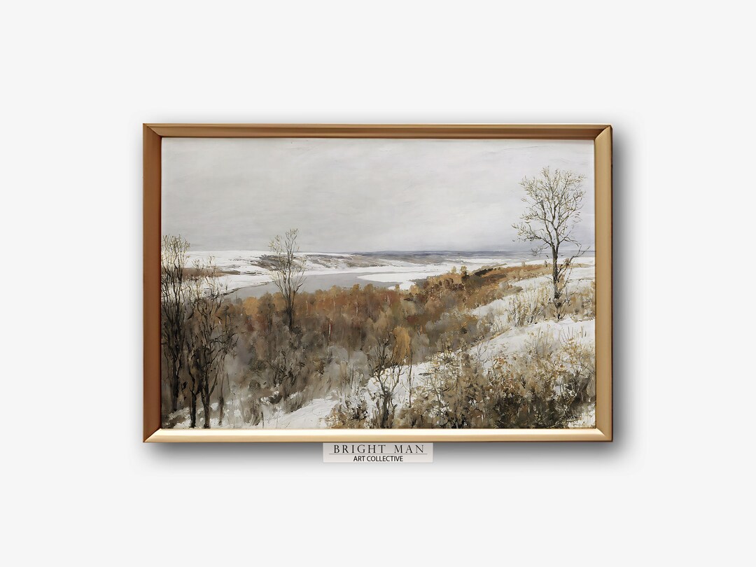 Muted Snowy Winter Landscape PRINTABLE Painting Bedroom Decor Digital ...