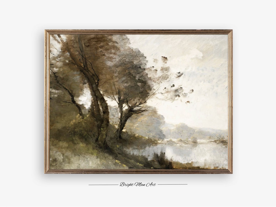 Vintage Lake Tree Painting: Rustic Wall Art Print (digital Download ...
