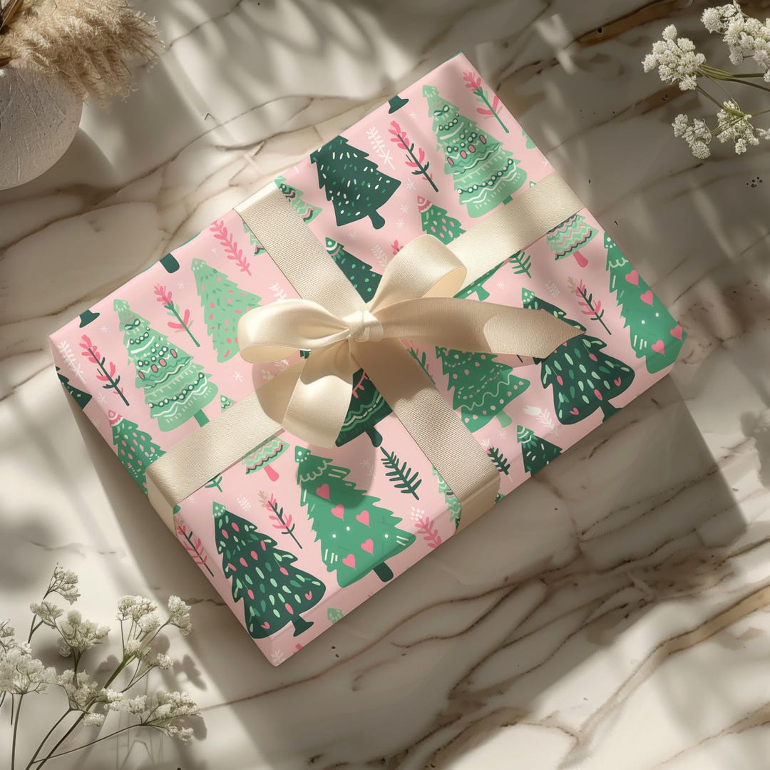 Cute Christmas Wrapping Paper, Pink Christmas Gift Wrap, Holiday Gift ...