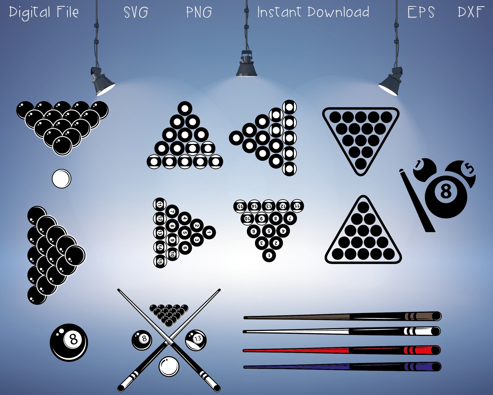 Billiards Svg Bundle Pool Svg Rack Cue Break Solids - Etsy UK