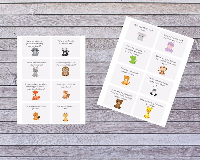 Kids Conversation Cards, Set of 56, Printable, Animal Theme - Etsy