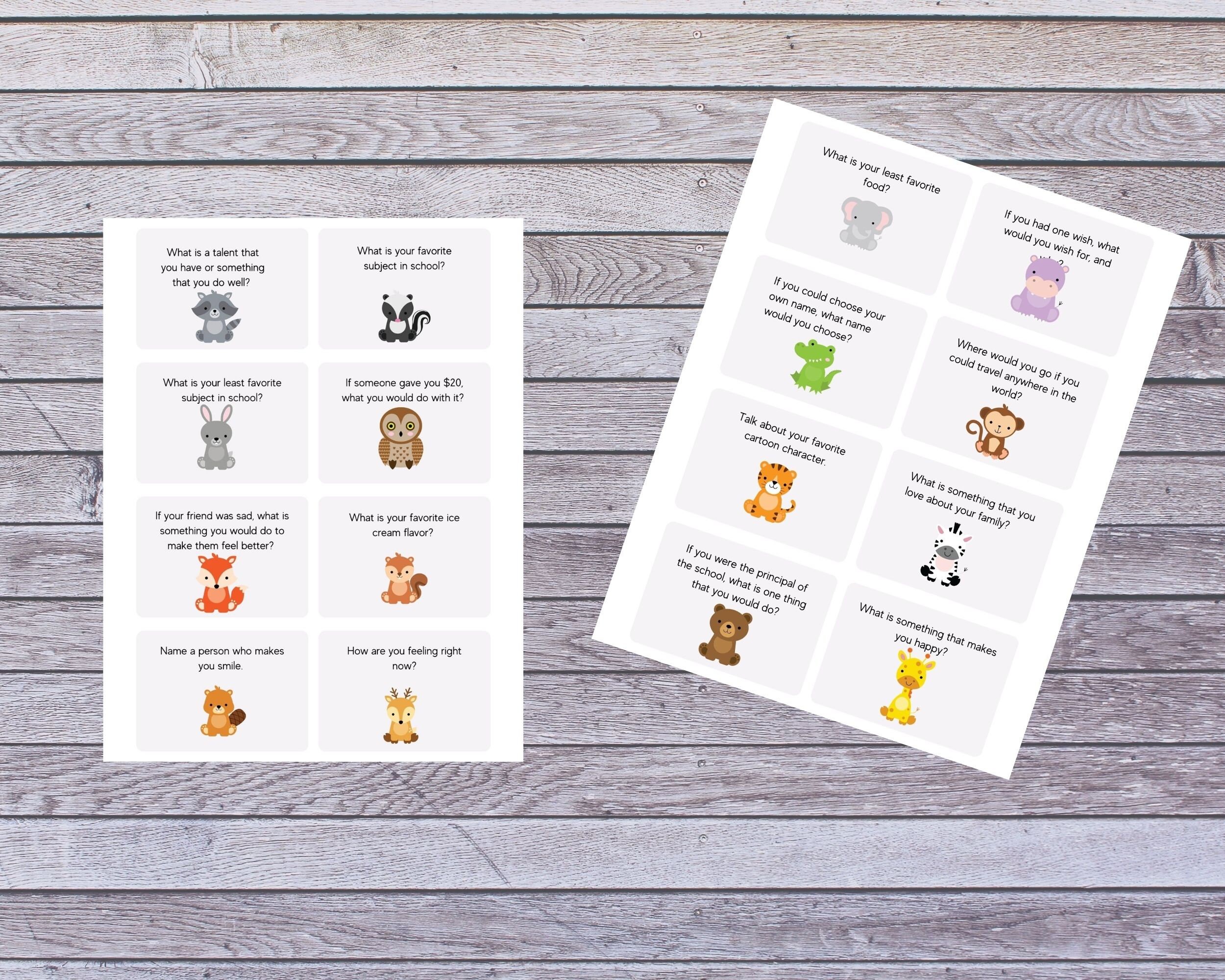Kids Conversation Cards, Set of 56, Printable, Animal Theme - Etsy