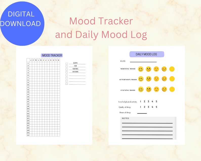 Printable Mood Log and Tracker, Yearly and Daily, A4, A5 - Etsy