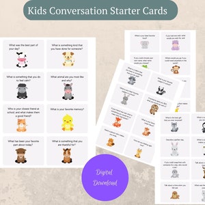 Kids Conversation Cards, Set of 56, Printable, Animal Theme - Etsy
