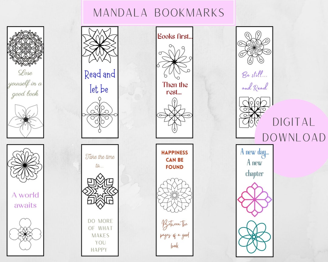 Printable Mandala Bookmarks, Set of 8, Mindfulness Gift, Book Lovers - Etsy