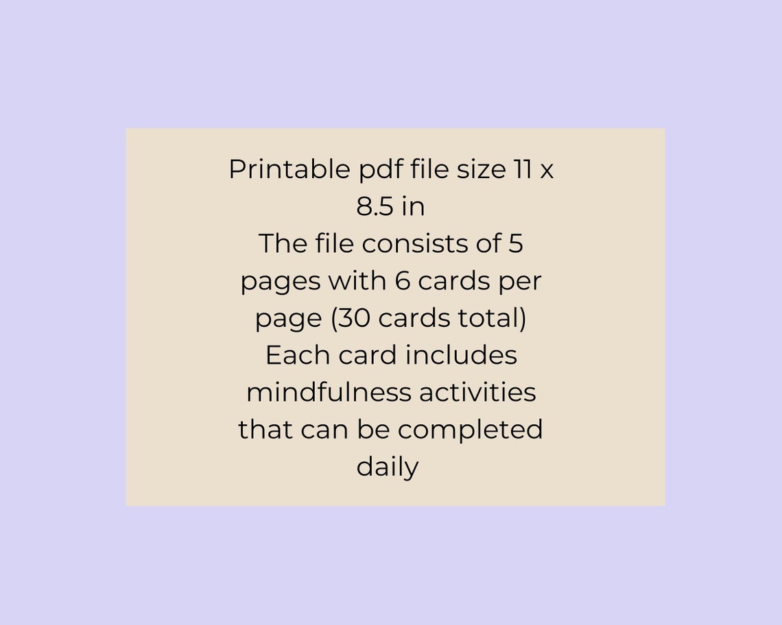 Mindfulness Activity Cards, Printable, Set of 30 - Etsy