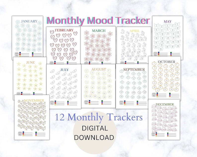 Mood Tracker Printable 12 Month Bundle A4 A5 Chart - Etsy