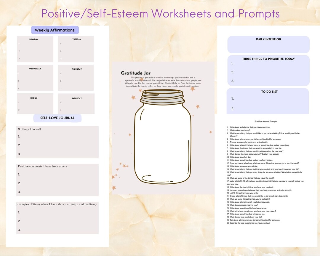 Printable Positive Self-esteem Worksheets and Journal Prompts With ...