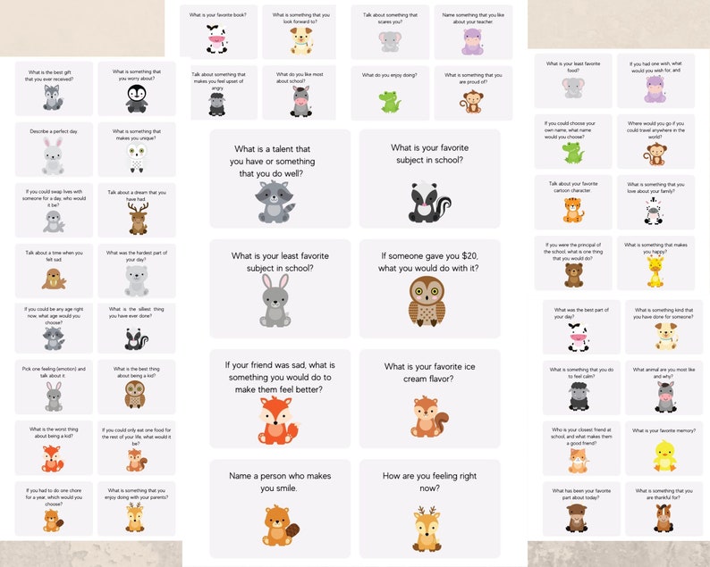 Kids Conversation Cards, Set of 56, Printable, Animal Theme - Etsy