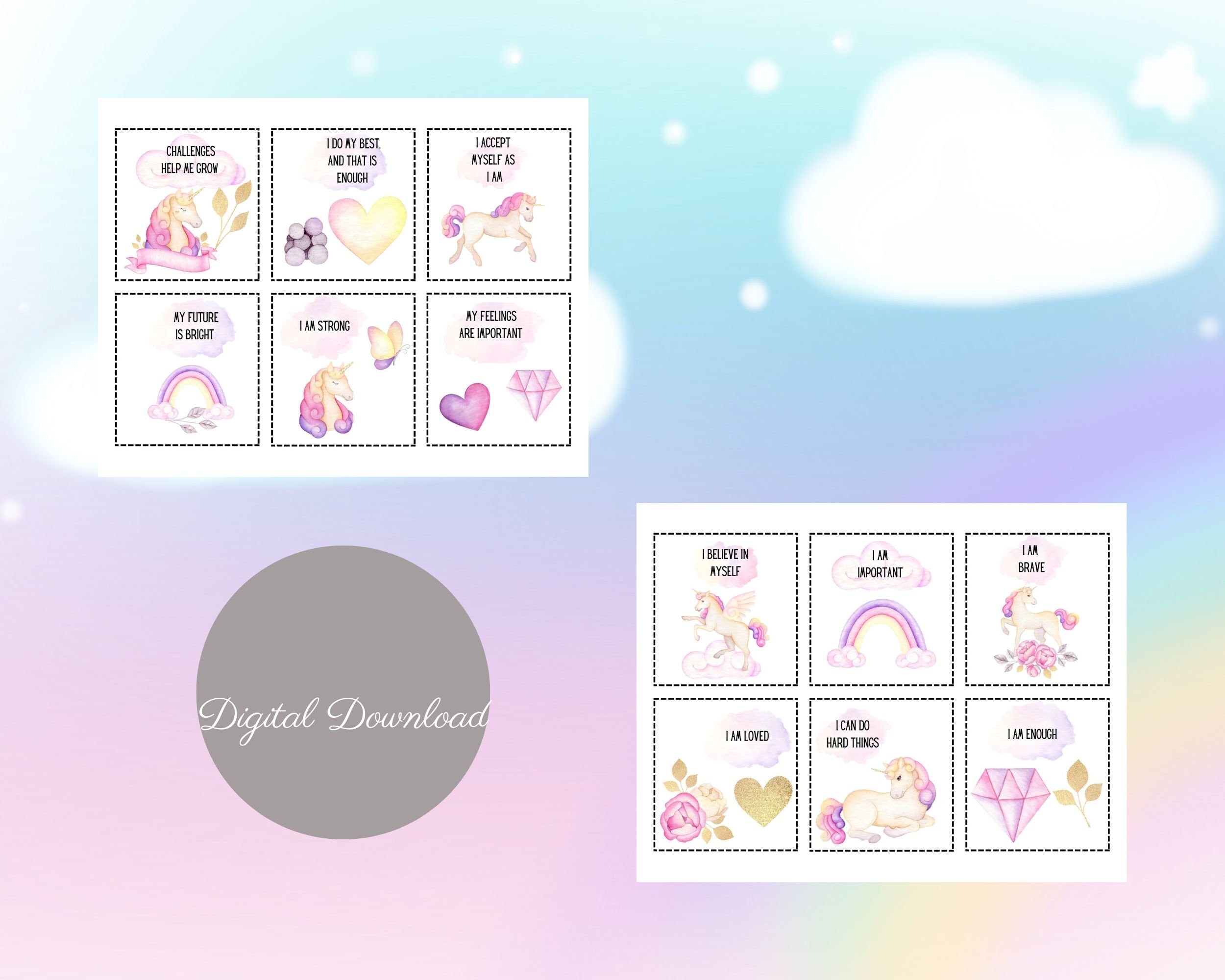 Kids Affirmation Cards, Printable, Unicorn Theme, Set of 30 - Etsy