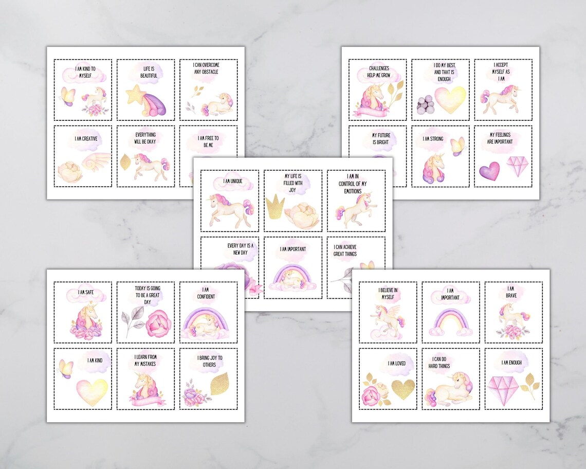 Kids Affirmation Cards, Printable, Unicorn Theme, Set of 30 - Etsy