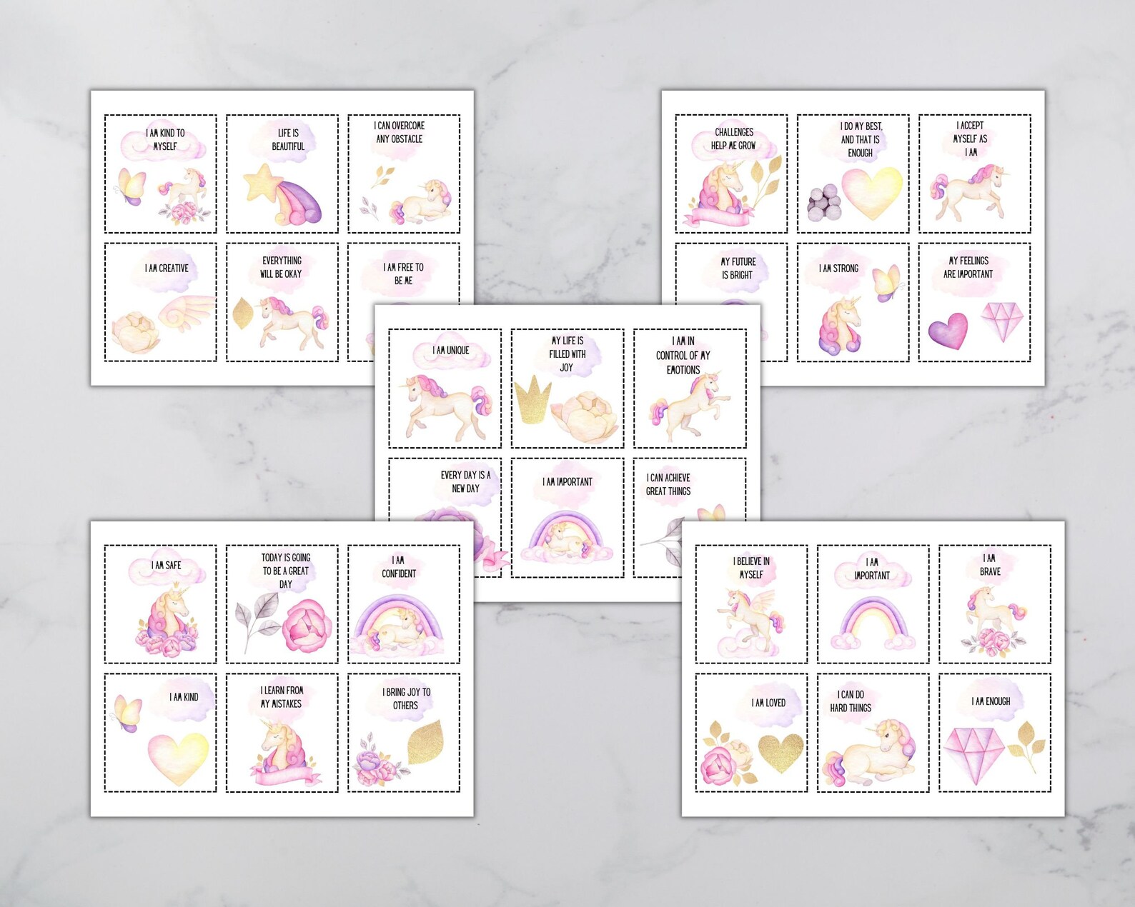 Kids Affirmation Cards, Printable, Unicorn Theme, Set of 30 - Etsy