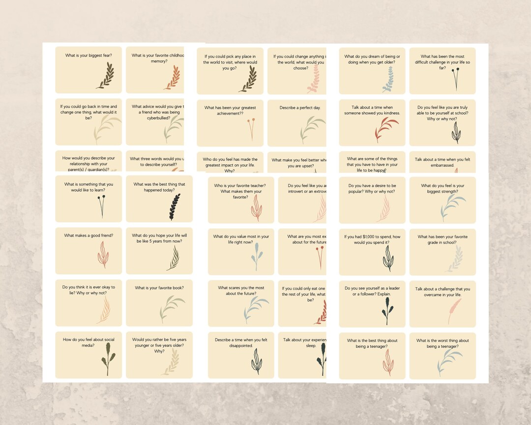 Printable Conversation Cards for Teens, Icebreakers, Set of 48 - Etsy