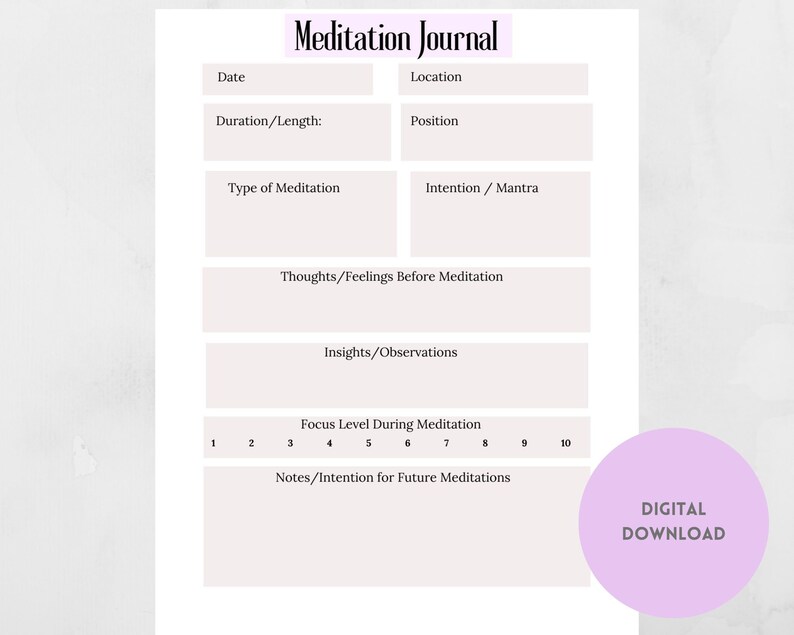 Meditation Log and Journal, Printable - Etsy