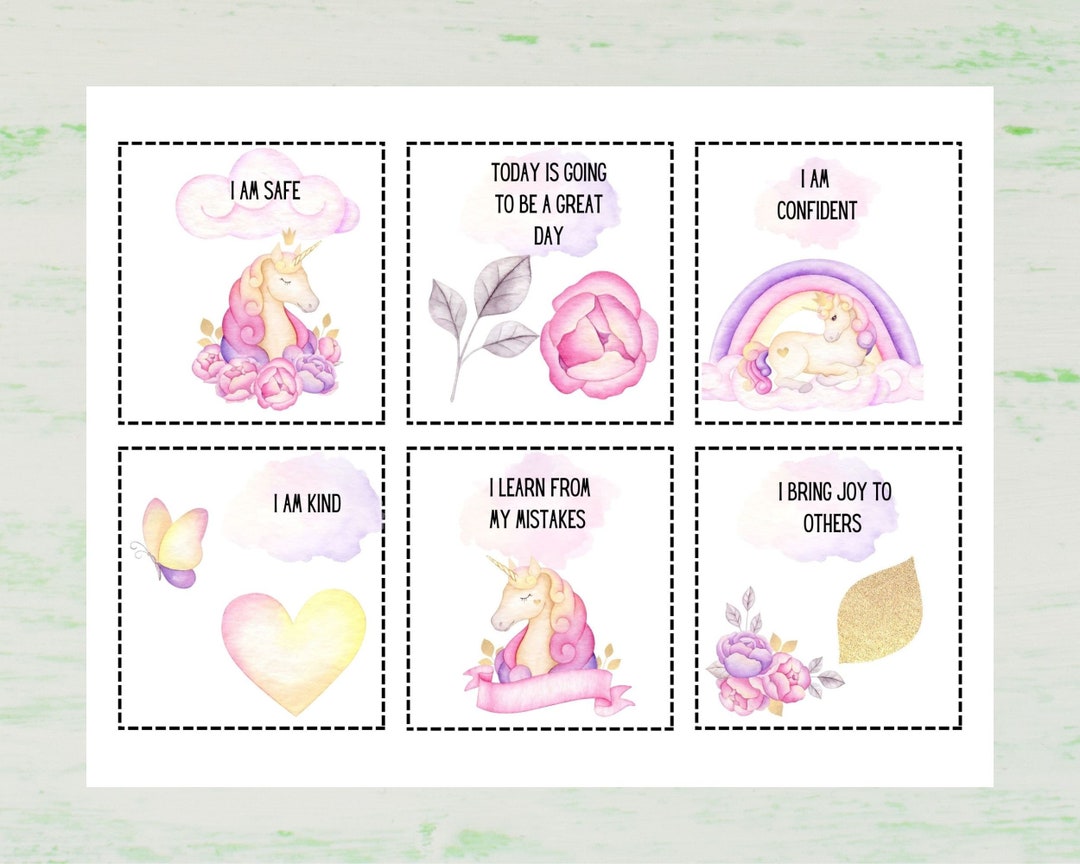 Kids Affirmation Cards, Printable, Unicorn Theme, Set of 30 - Etsy