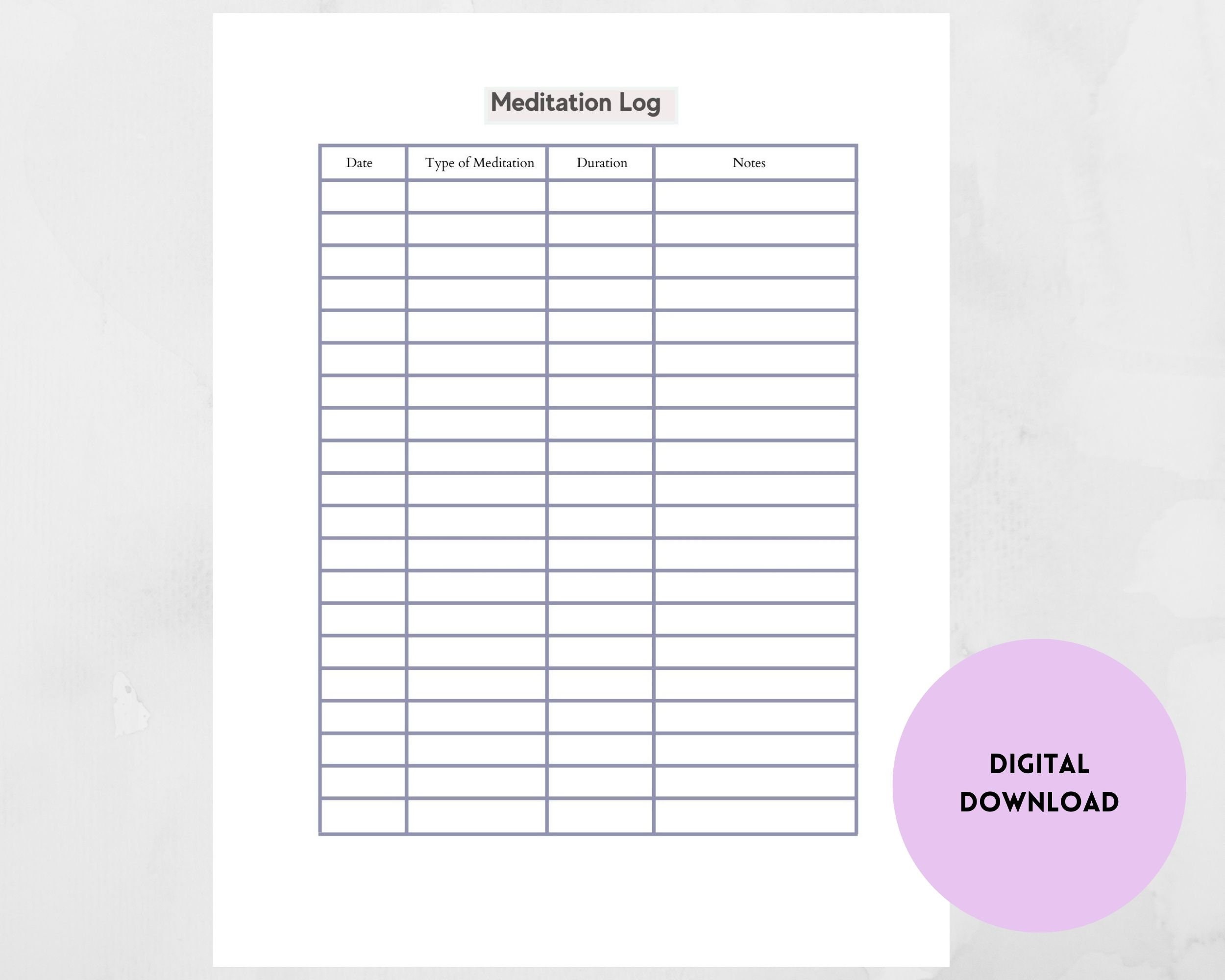 Meditation Log and Journal, Printable - Etsy