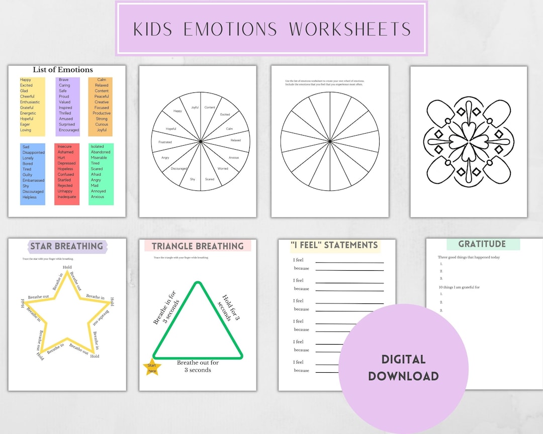 Kids Emotions Worksheets, Printable, Identifying Emotions, Breathing ...