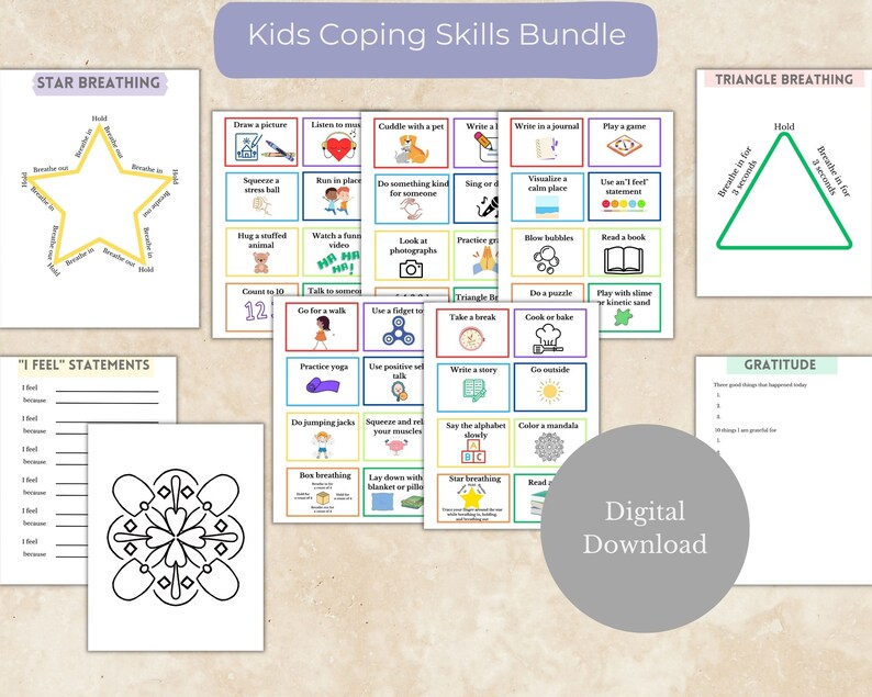 Kids Coping Skills Bundle, Printable, Cards and Worksheets - Etsy