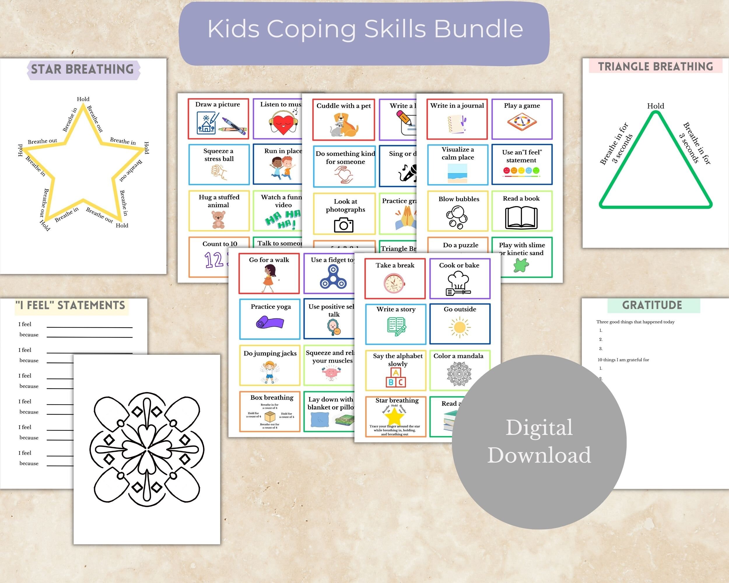 Kids Coping Skills Bundle, Printable, Cards and Worksheets - Etsy