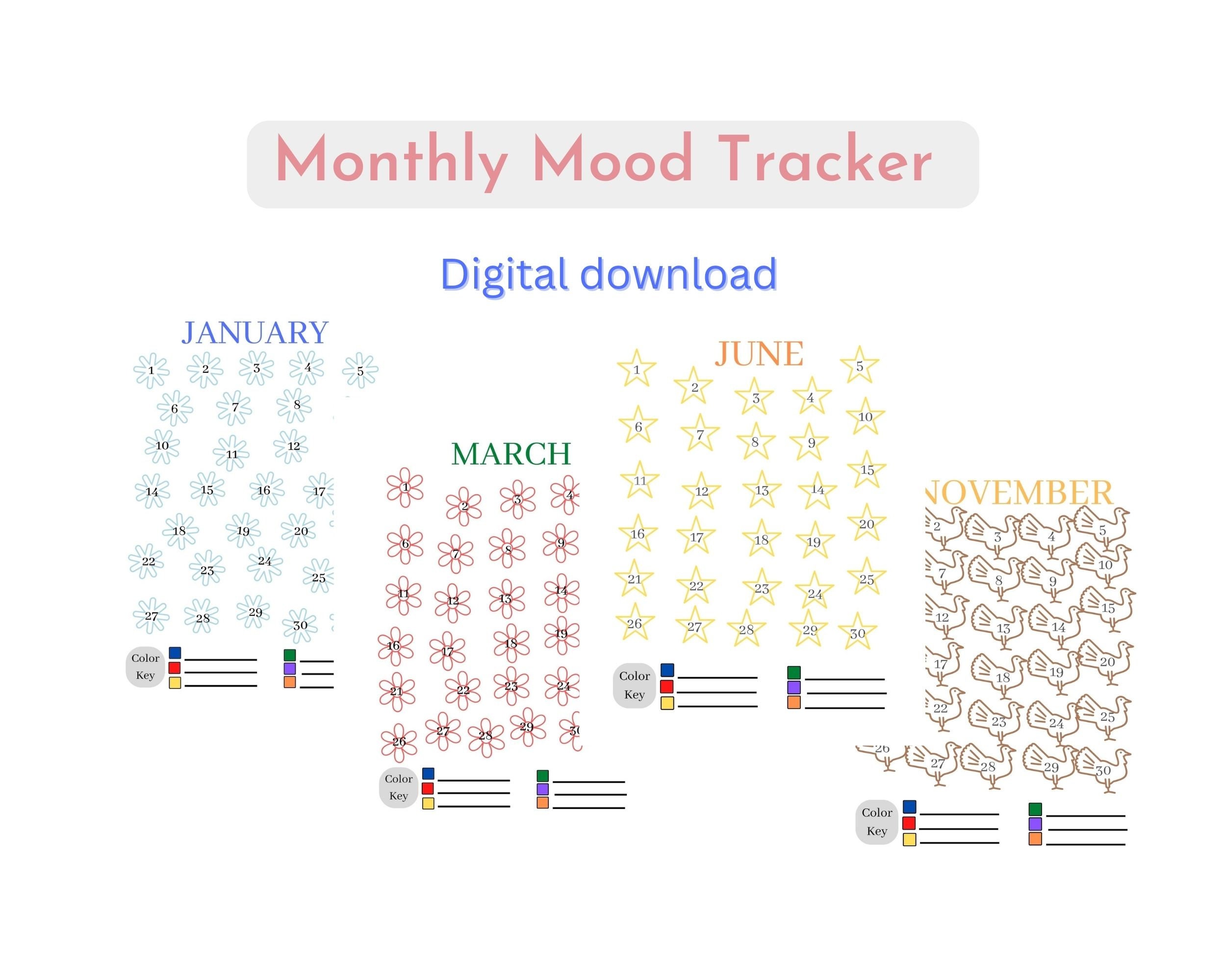 Mood Tracker Printable 12 Month Bundle A4 A5 Chart - Etsy
