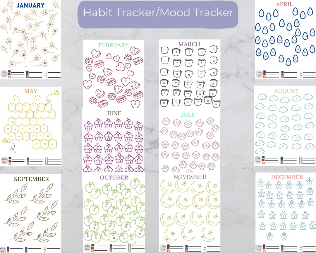 Printable Monthly Habit Tracker, Mood Chart, A4, A5, Customizable ...