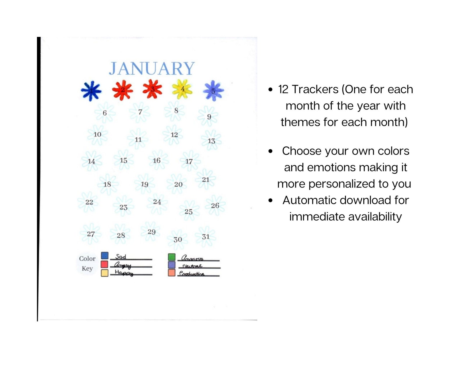 Mood Tracker Printable 12 Month Bundle A4 A5 Chart - Etsy