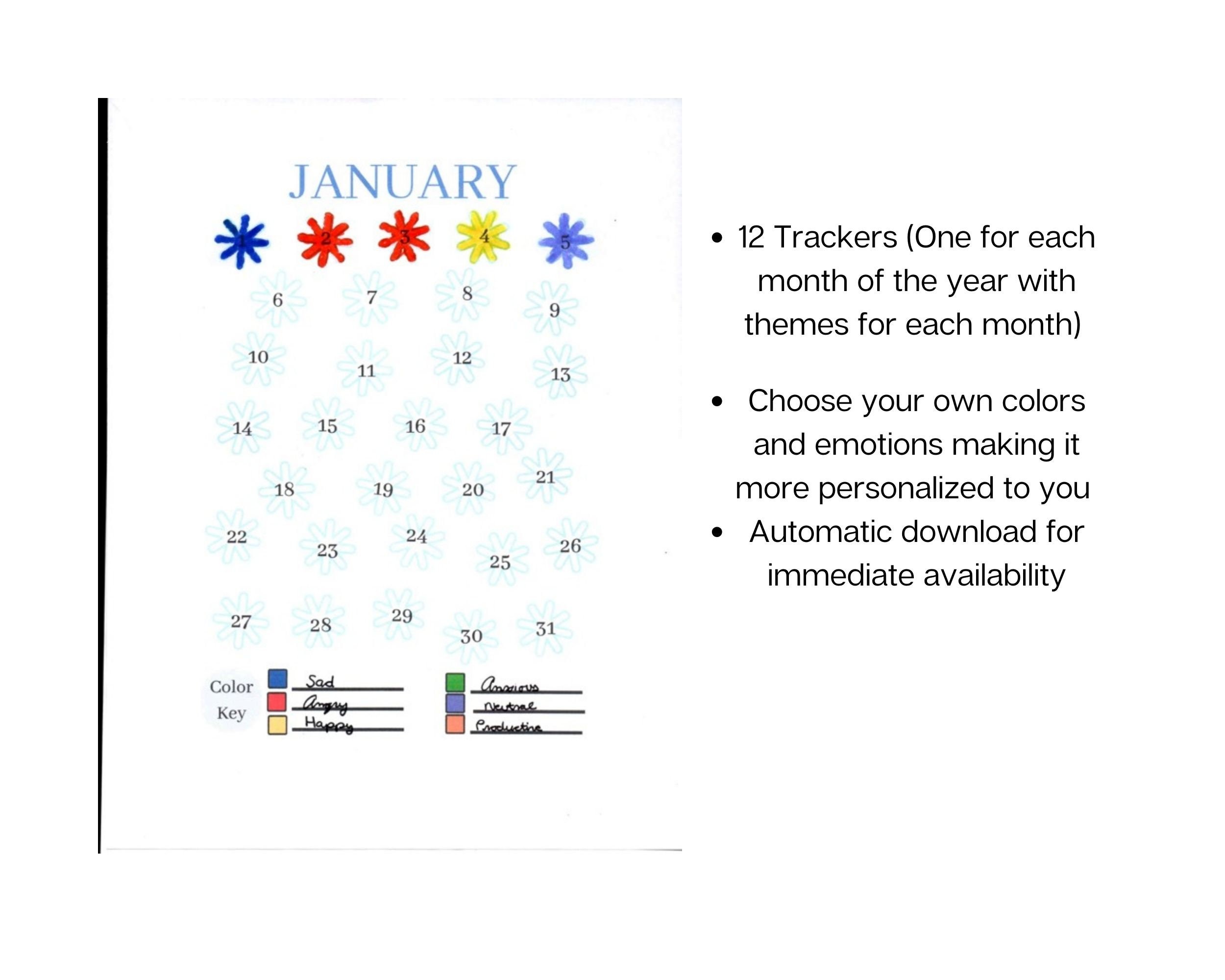 Mood Tracker Printable 12 Month Bundle A4 A5 Chart - Etsy