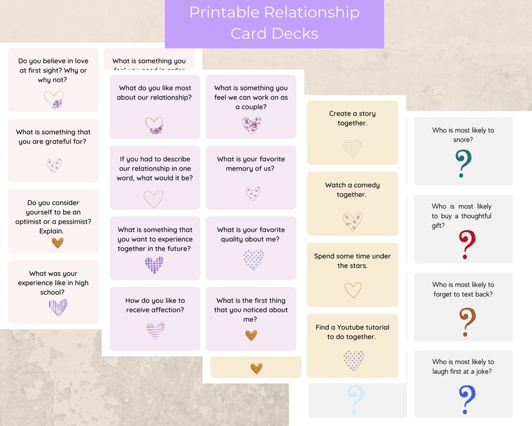 Printable Relationship Card Game: Couples Conversation Starters (PDF ...