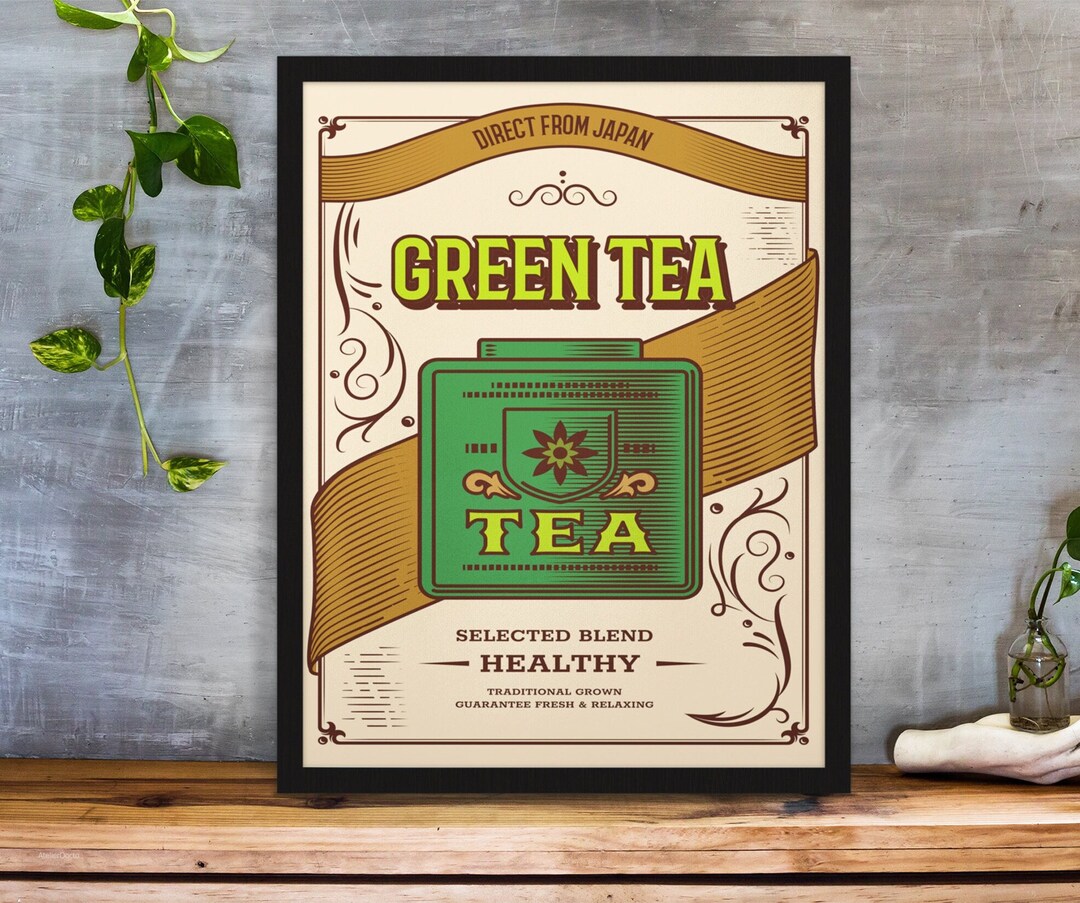 Vintage Green Tea Printable Art Poster, Digital Art Download, Vintage ...