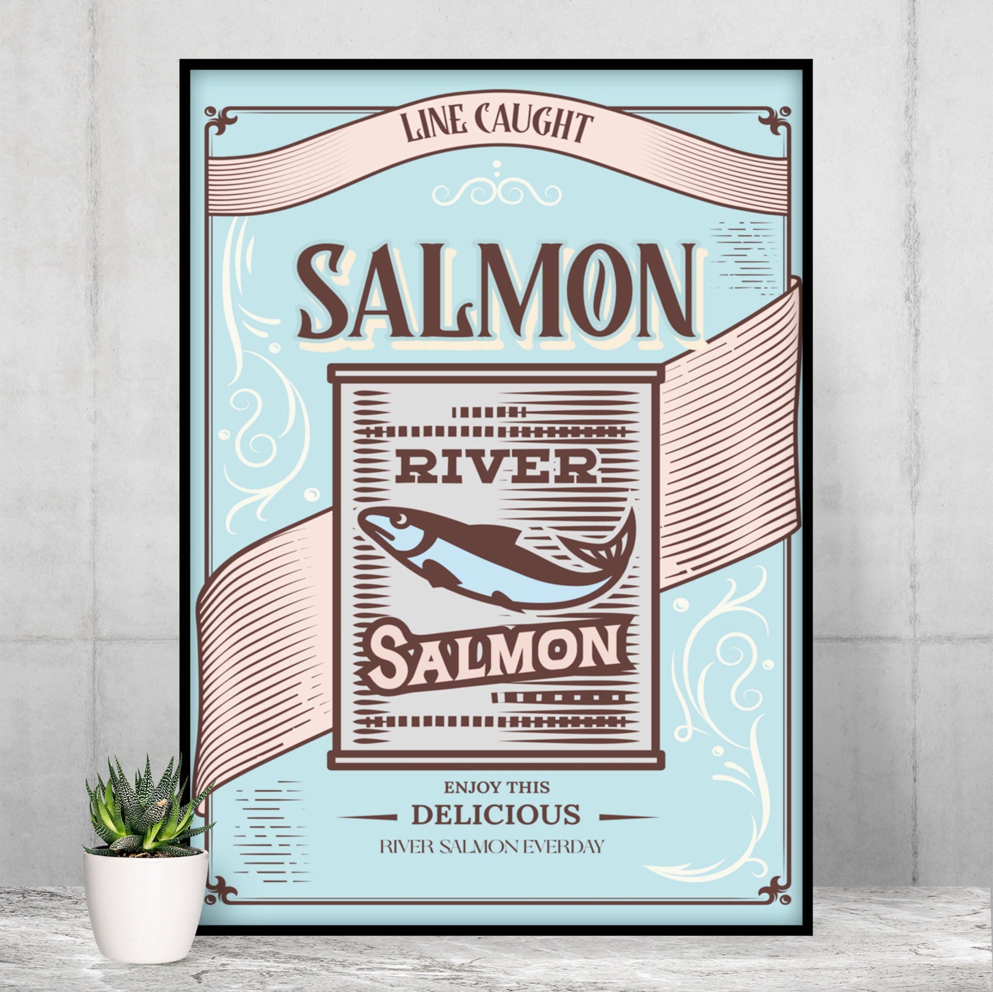 Vintage Salmon Printable Art Poster, Digital Art Download, Vintage Food ...