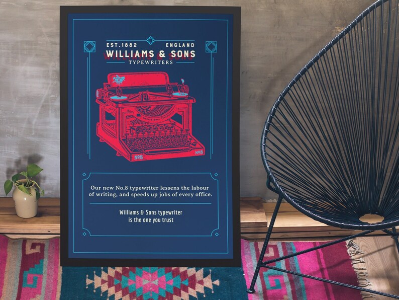 Vintage British Typewriter Printable Art Poster, Digital Art Download ...