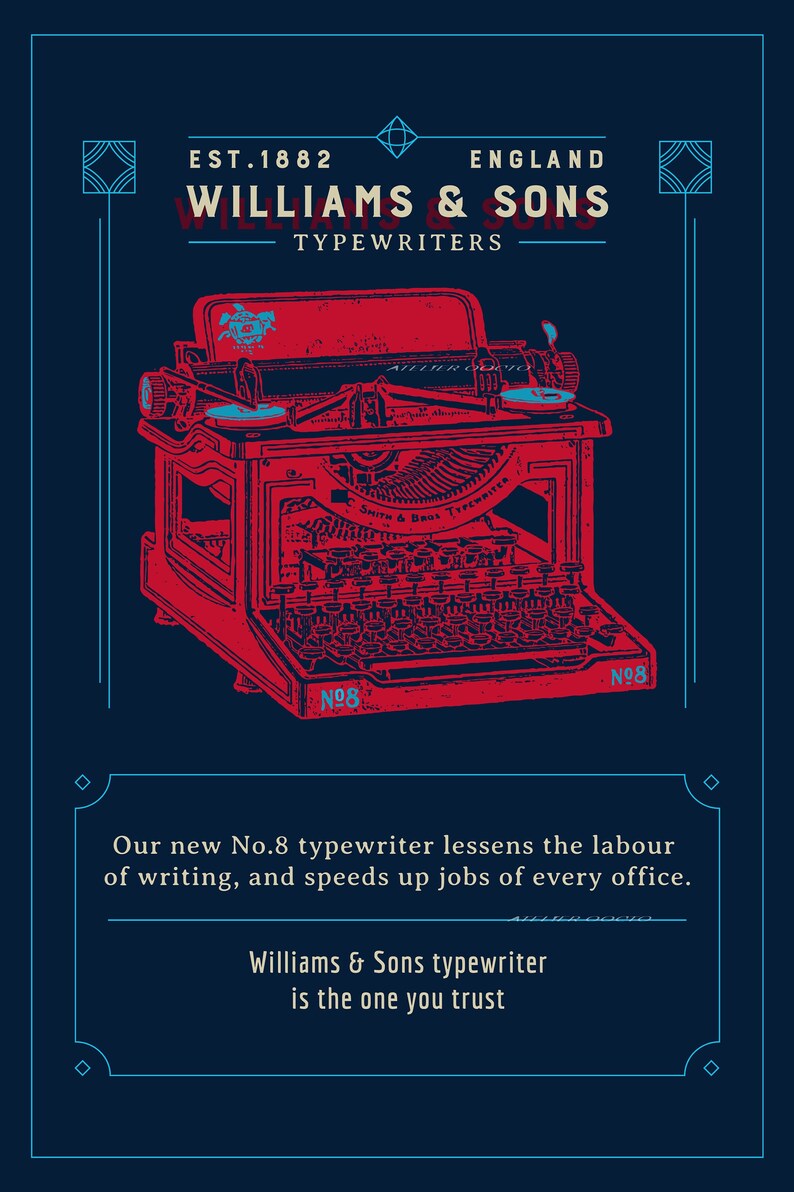 Vintage British Typewriter Printable Art Poster, Digital Art Download ...