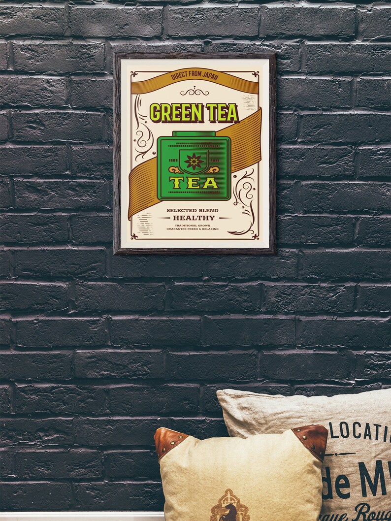 Vintage Green Tea Printable Art Poster, Digital Art Download, Vintage ...