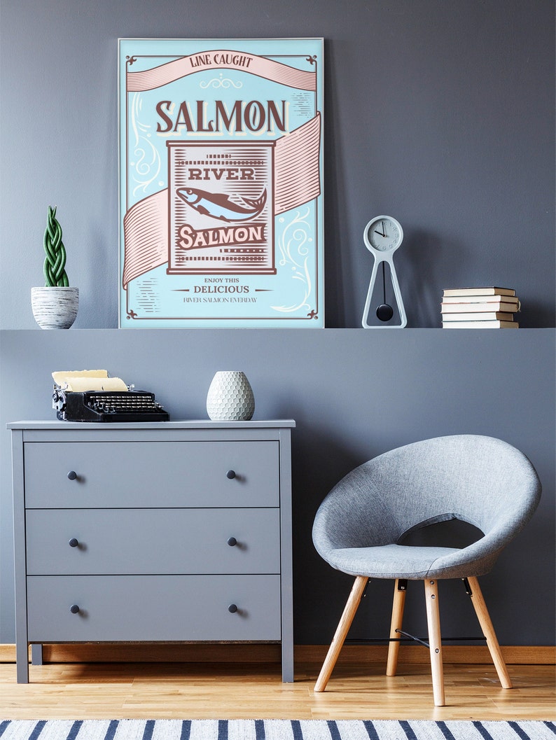Vintage Salmon Printable Art Poster, Digital Art Download, Vintage Food ...