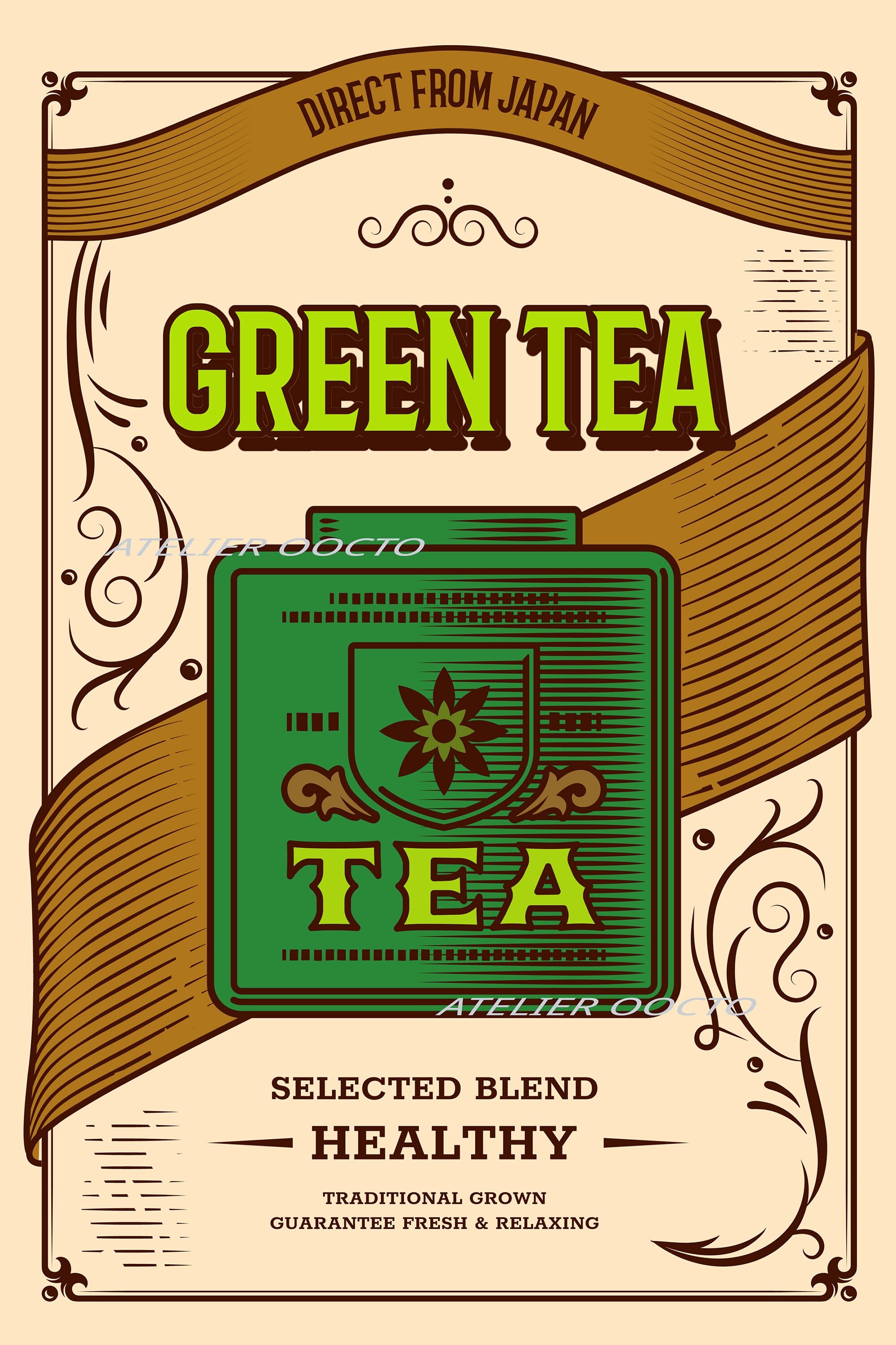 Vintage Green Tea Printable Art Poster, Digital Art Download, Vintage ...