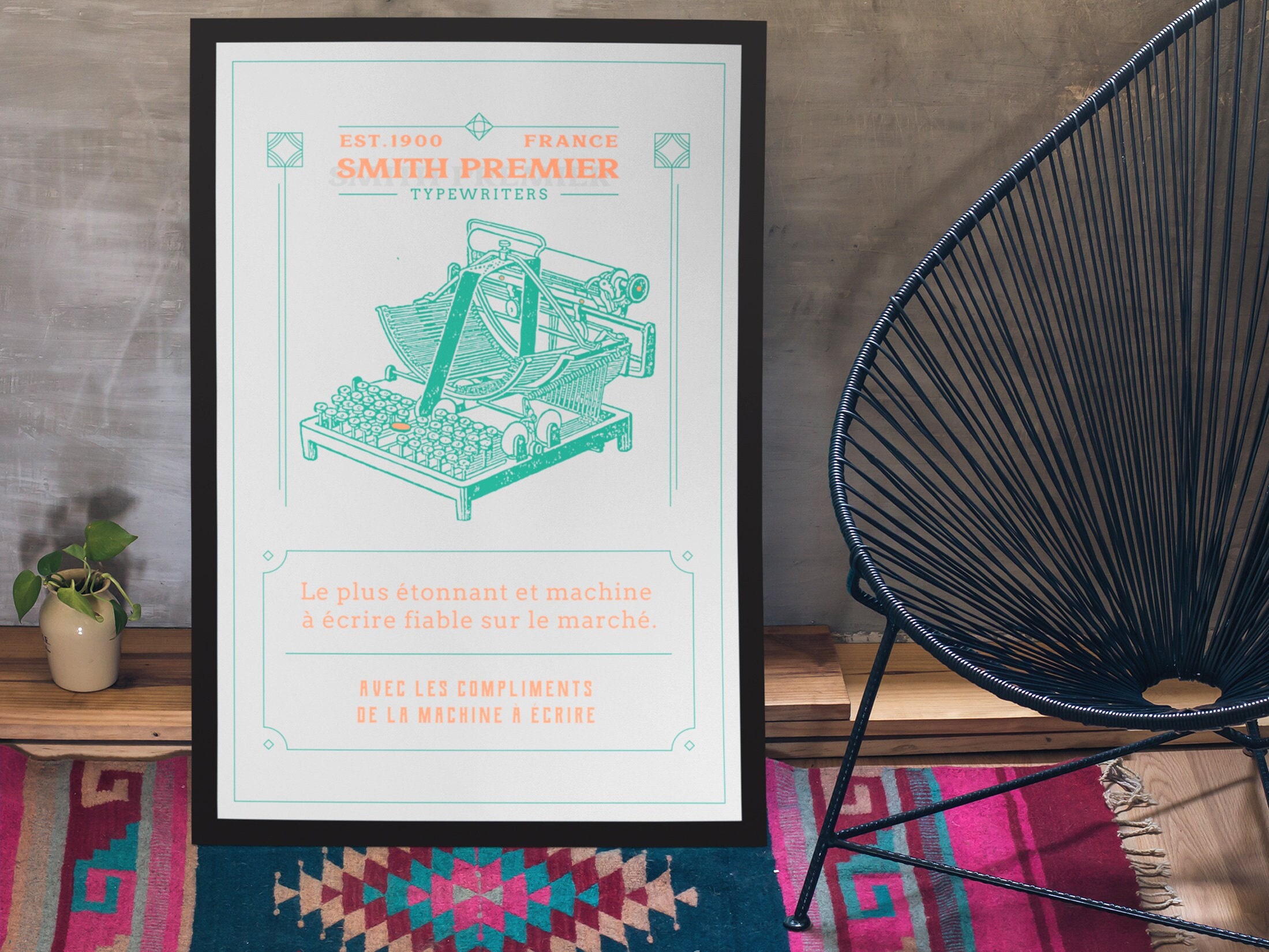 Vintage French Typewriter Printable Art Poster, Digital Art Download ...