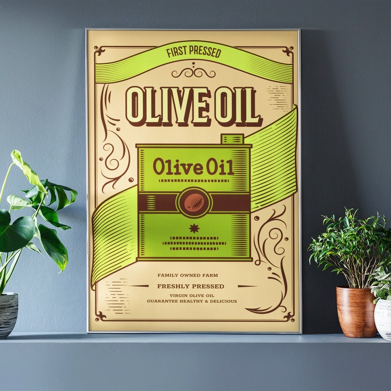 Vintage Olive Oil Printable Art Poster, Digital Art Download, Vintage ...