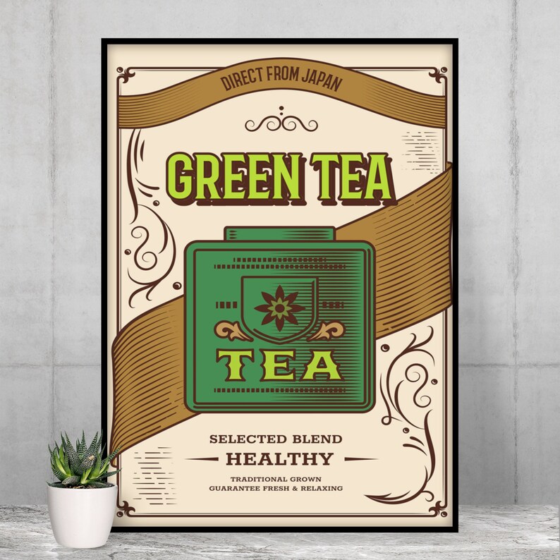 Vintage Green Tea Printable Art Poster, Digital Art Download, Vintage ...