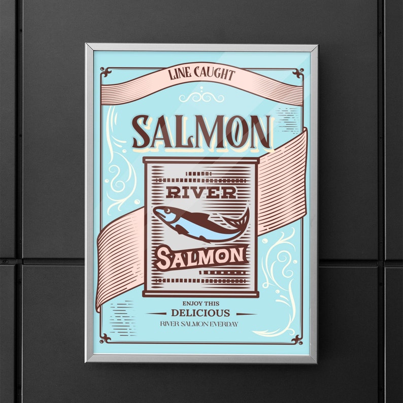 Vintage Salmon Printable Art Poster, Digital Art Download, Vintage Food ...