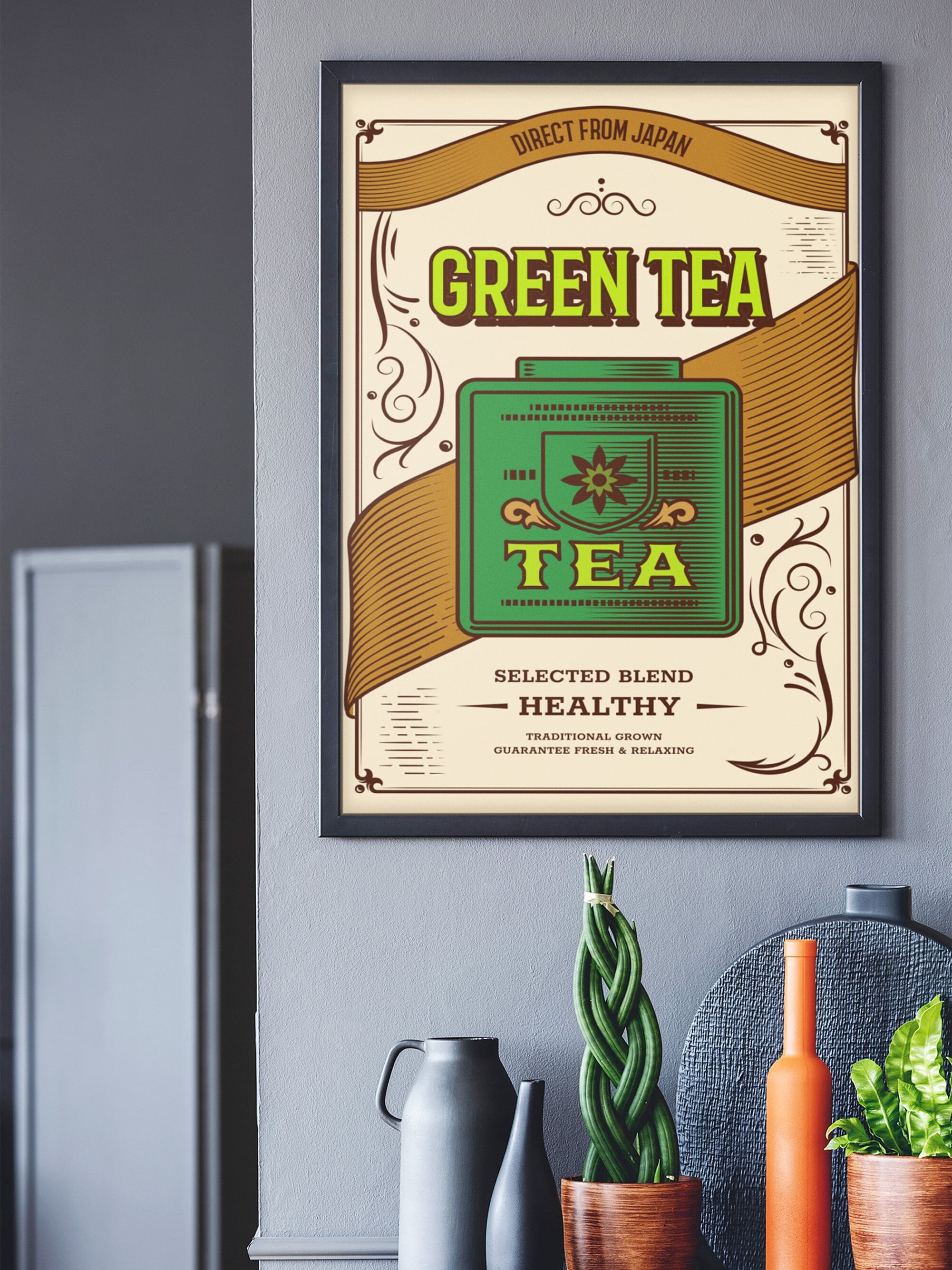 Vintage Green Tea Printable Art Poster, Digital Art Download, Vintage ...