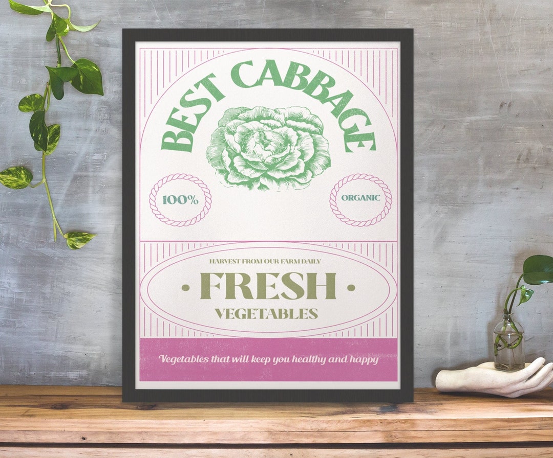 Vintage Cabbage Printable Art Poster, Digital Art Download, Vintage ...