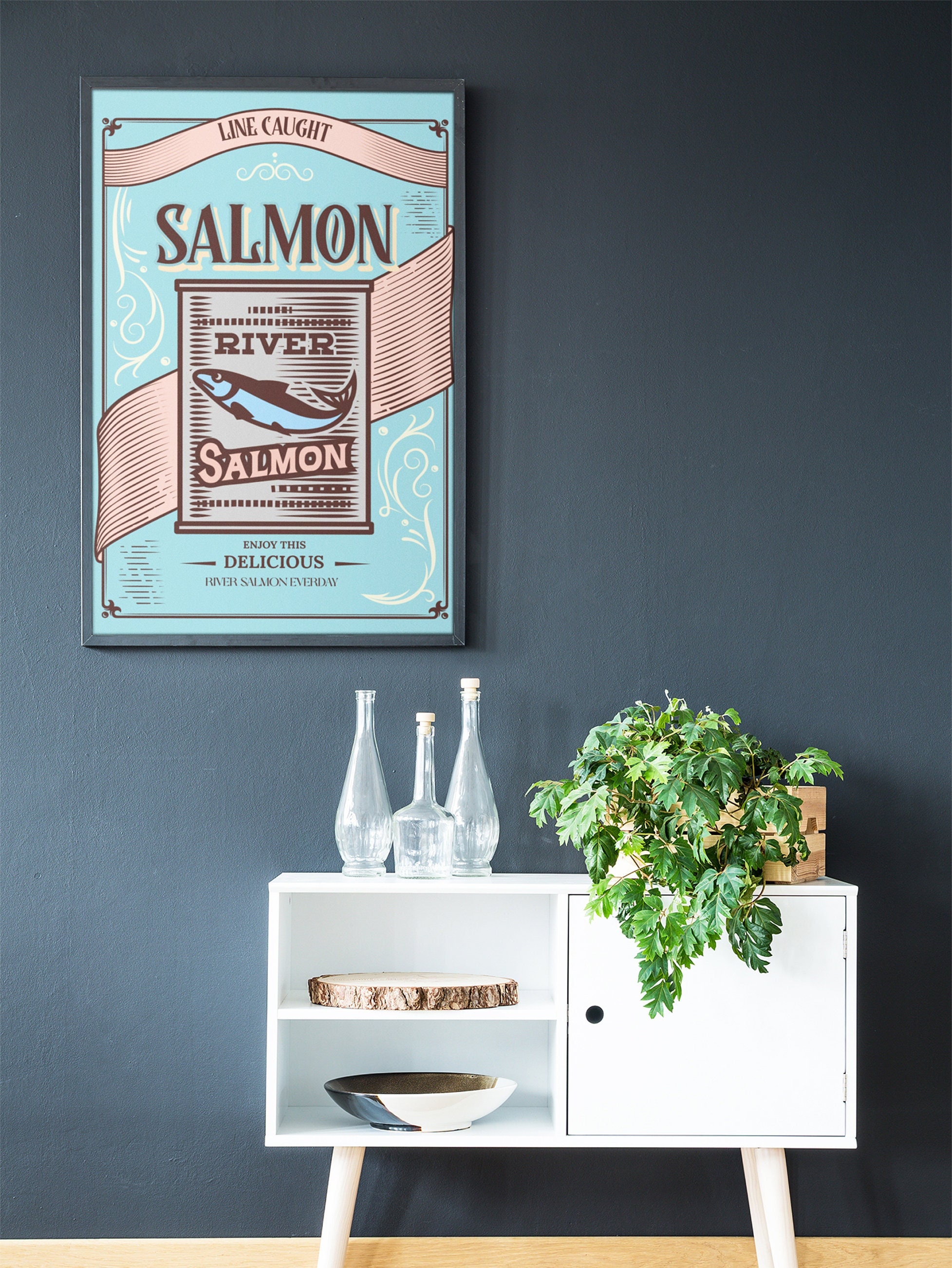 Vintage Salmon Printable Art Poster, Digital Art Download, Vintage Food ...