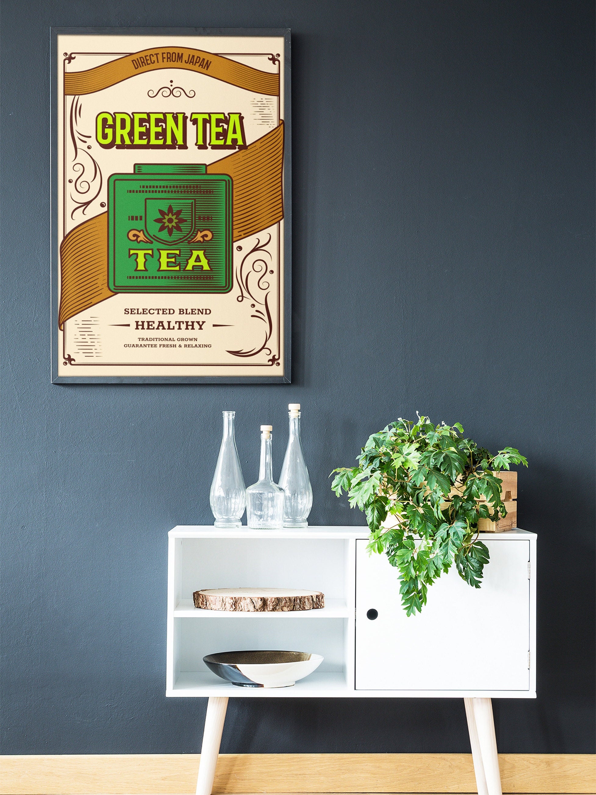 Vintage Green Tea Printable Art Poster, Digital Art Download, Vintage ...