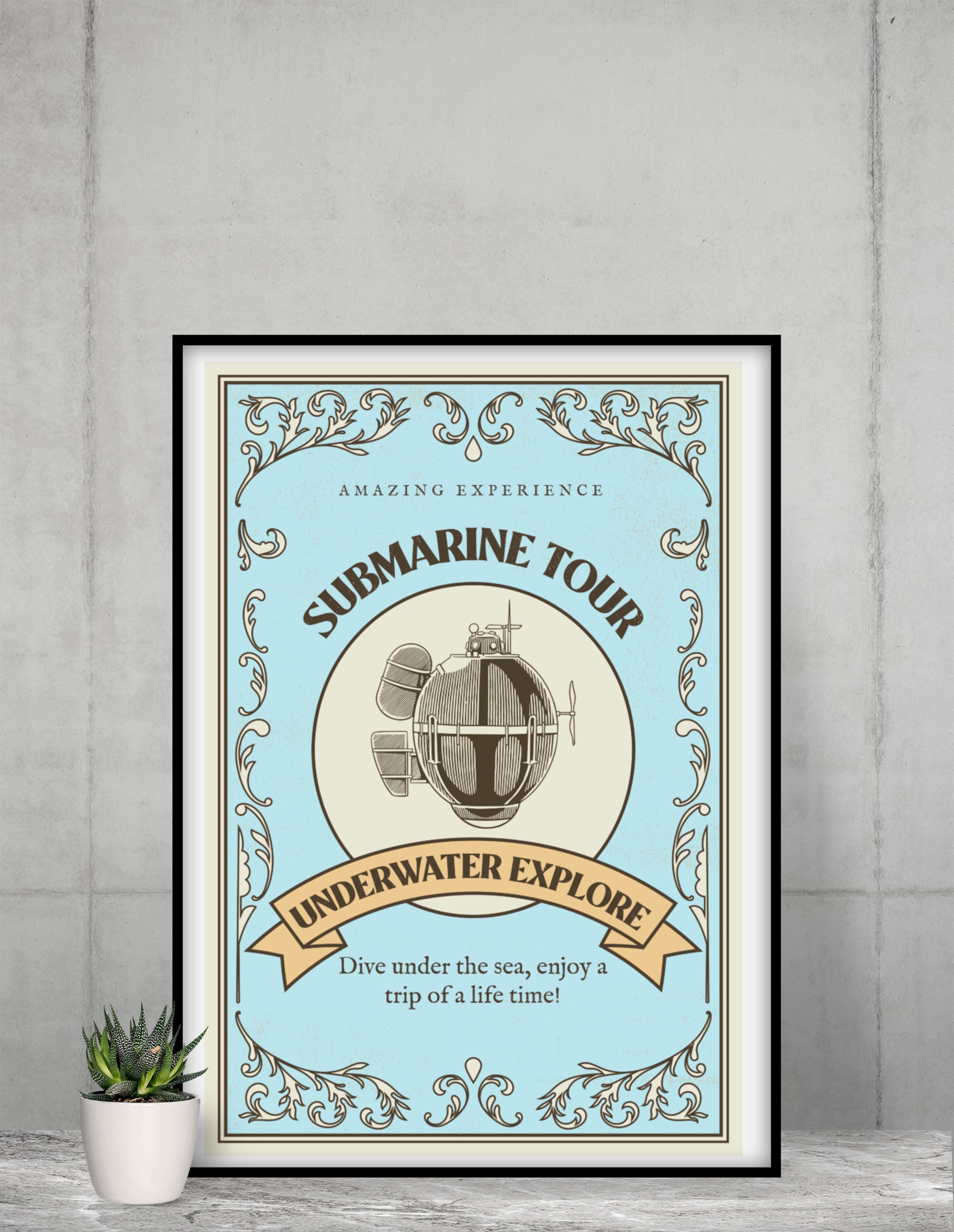 Retro Submarine Printable Art Poster, Digital Art Download, Retro ...