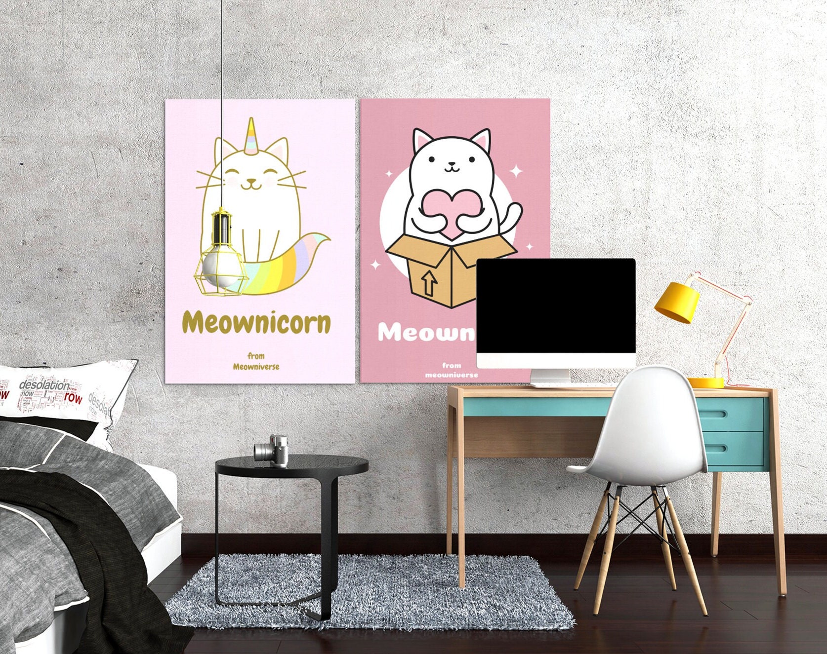 Cat Printable Wall Art 3 Pack, Cat Wall Art, Unicorn Wall Art, Unicorn ...