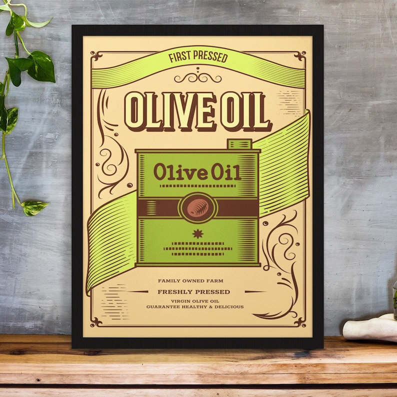 Vintage Olive Oil Printable Art Poster, Digital Art Download, Vintage ...